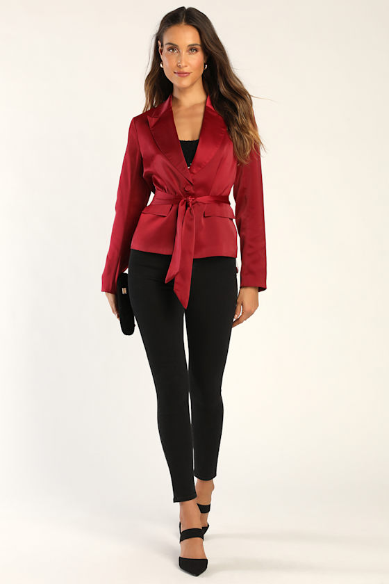 Wine Red Blazer - Satin Blazer - Office Blazer - Lulus