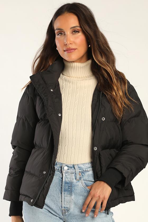 Hooded Puffer Jacket - Black Jacket - Removable Hood Jacket - Lulus
