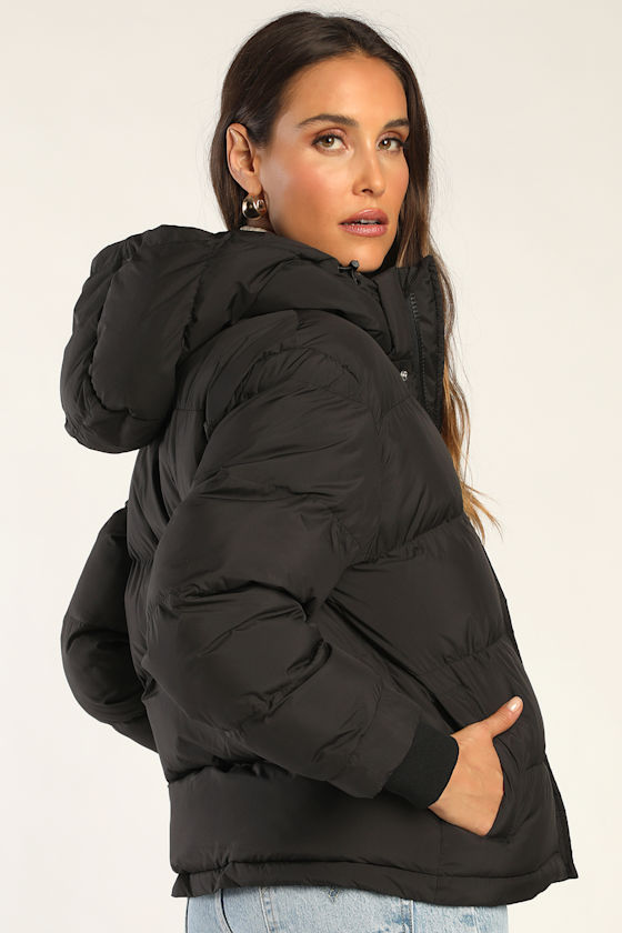 Hooded Puffer Jacket - Black Jacket - Removable Hood Jacket - Lulus