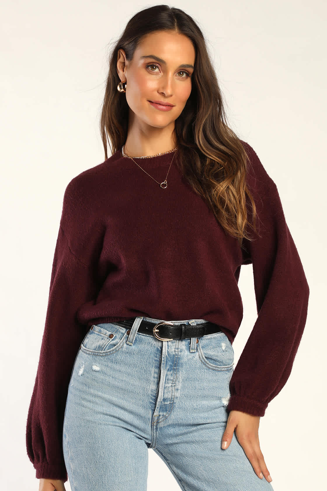 Plum Purple Sweater - Balloon Sleeve Sweater - Trendy Sweater - Lulus
