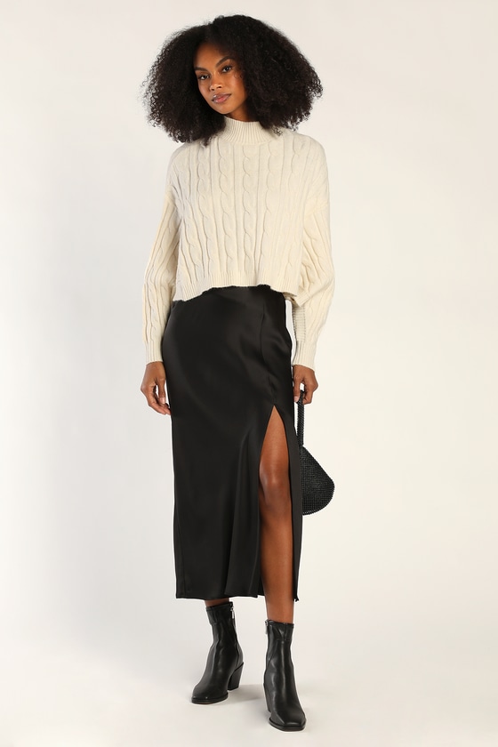 Ivory Cable Knit Sweater Cropped Sweater Boxy Sweater Lulus