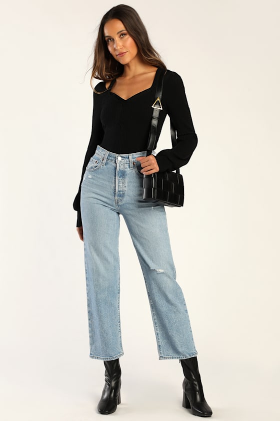 Trendy Black Ribbed Top - Long Sleeve Top - Cutout Top - Lulus