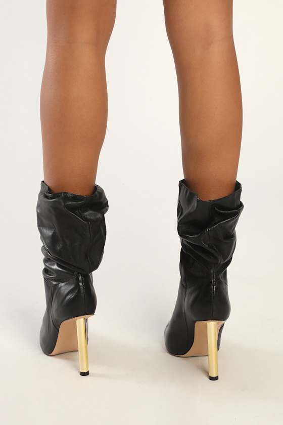 Schutz Ashlee Pin Heel - Genuine Leather Boots - Black Boots - Lulus