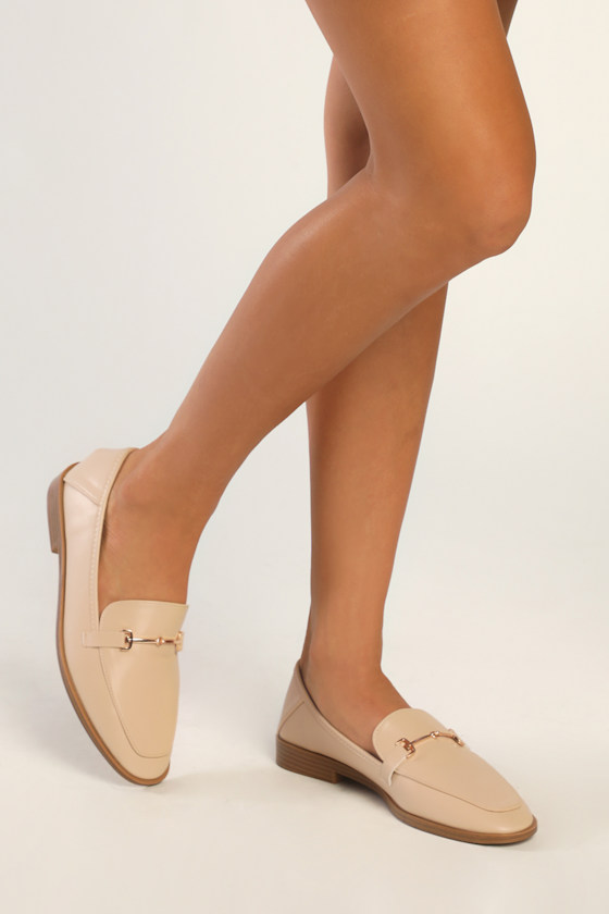 Beige Loafers - Faux Leather Loafers -Horsebit Loafers - Lulus