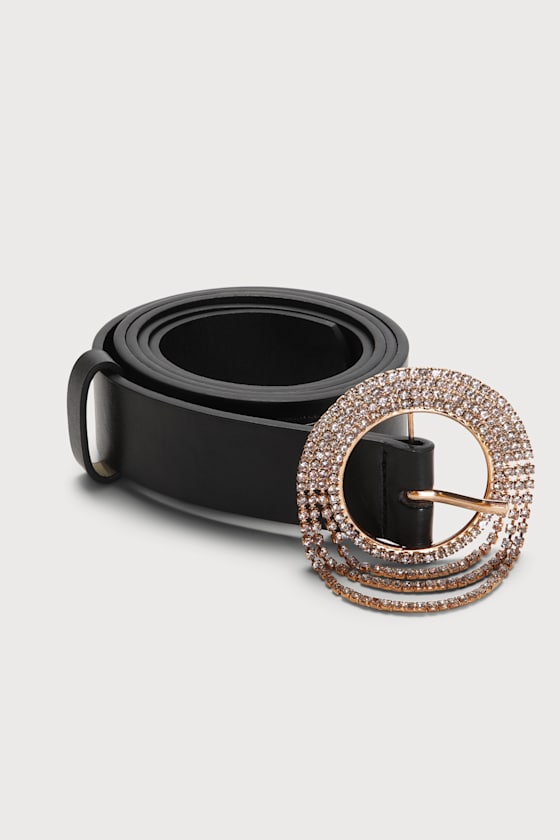 Black Faux Leather Belt - Rhinestone-Embellished Belt - Belt - Lulus