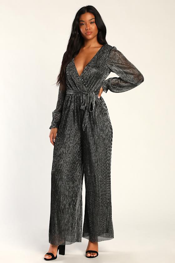 Silver Jumpsuit - Metallic Wide-Leg Jumpsuit - Shiny Jumpsuit - Lulus