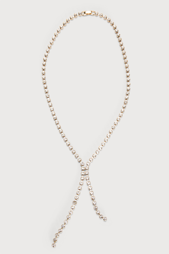 Gold Rhinestone Necklace - Choker Necklace - Gold Drop Necklace - Lulus
