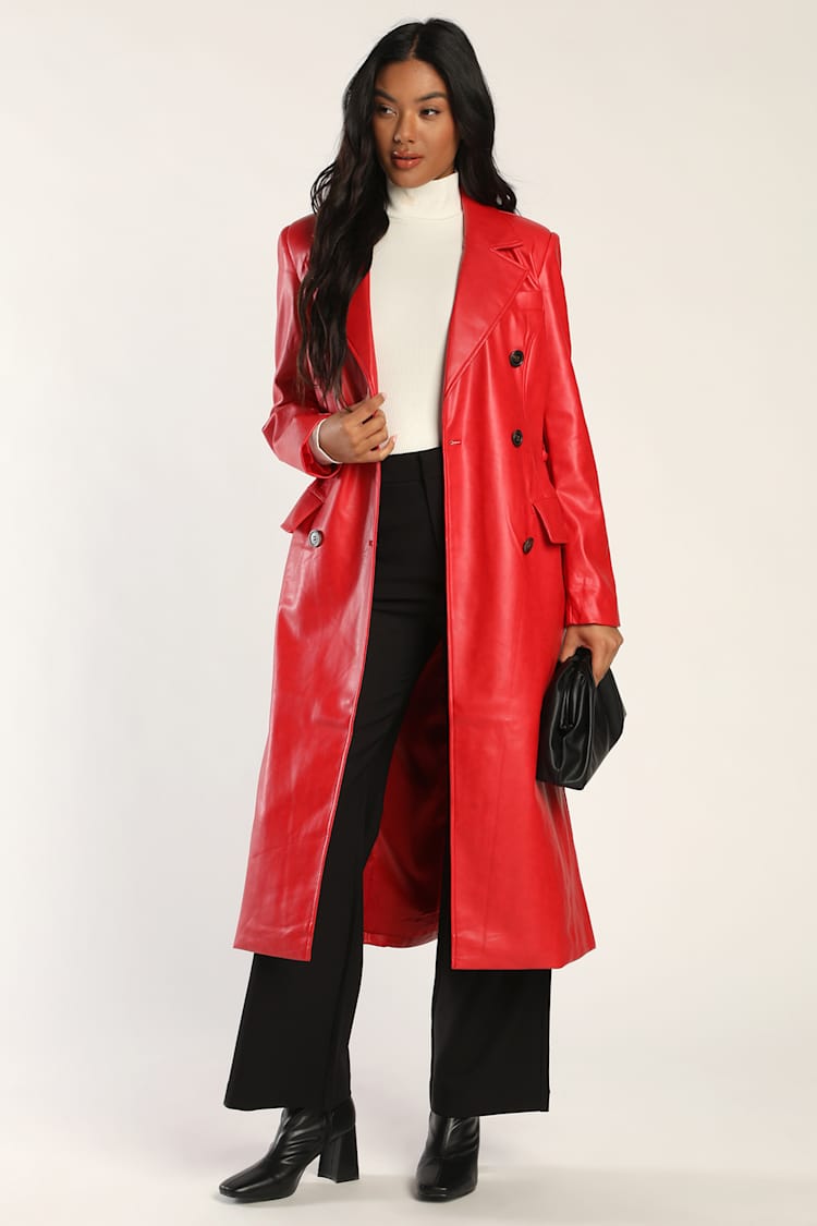 Red Trench Coat With Hood