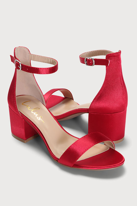 Red Satin High Heels - Single Sole Heels - Block Heel Sandals - Lulus