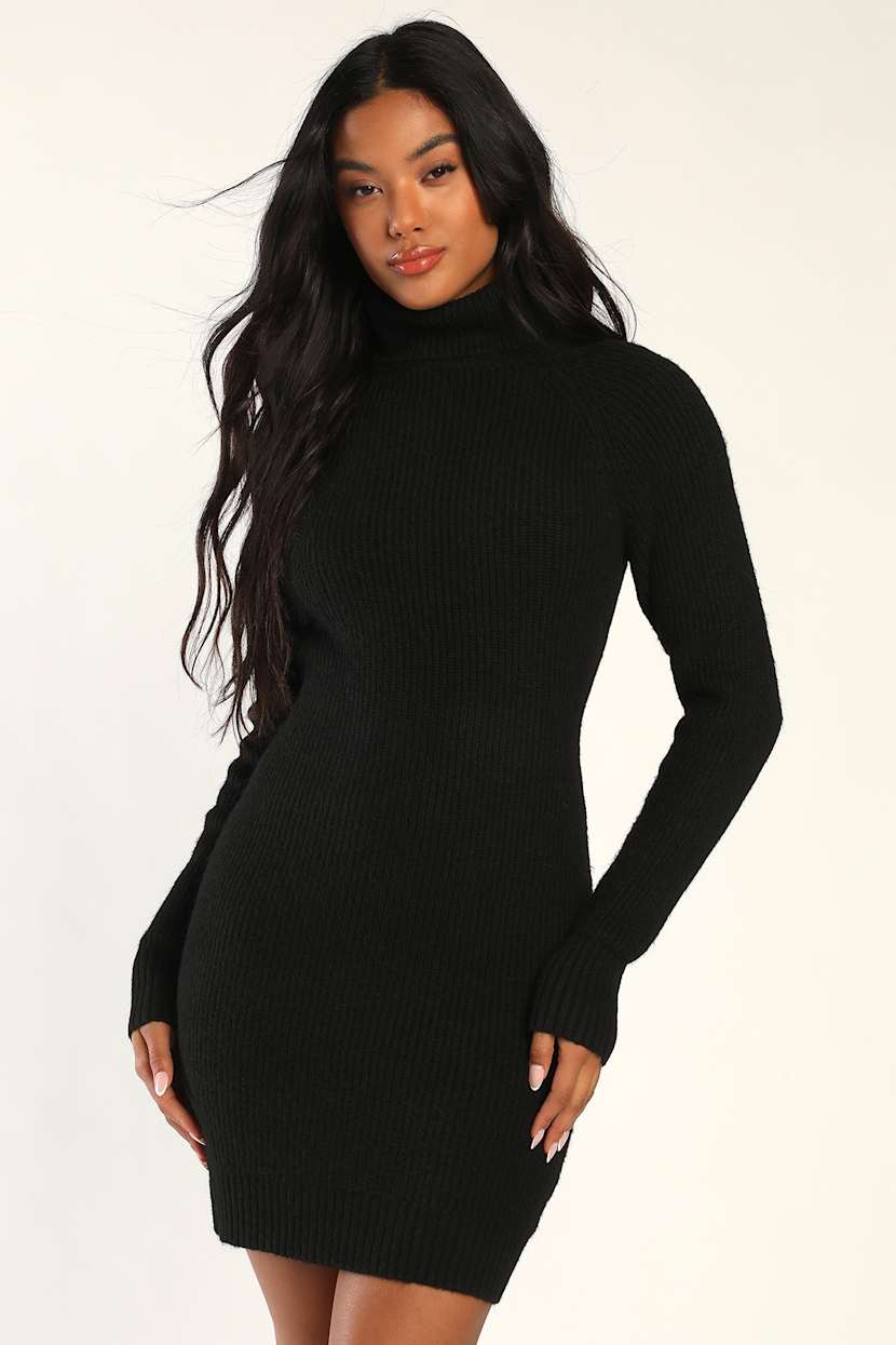 Black Lace Turtleneck Dress