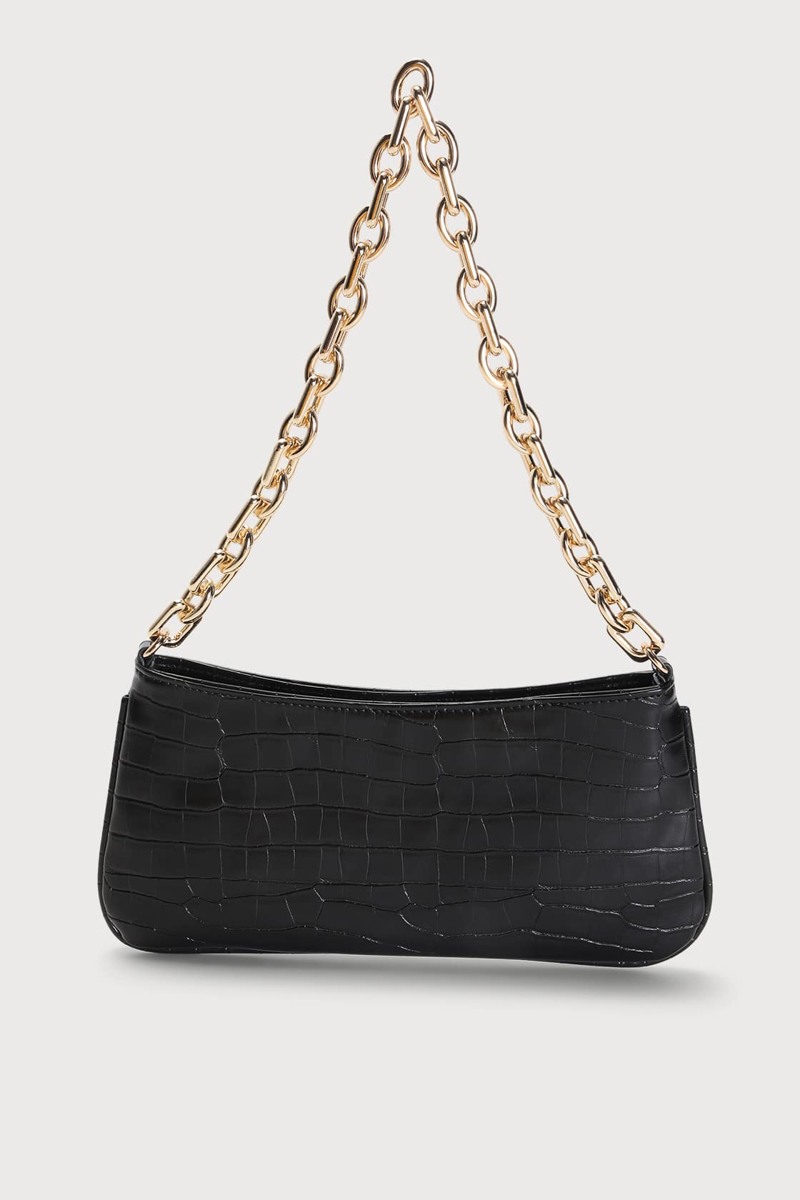 Black Handbag - Croc-Embossed Handbag - Gold Chain Strap Purse - Lulus