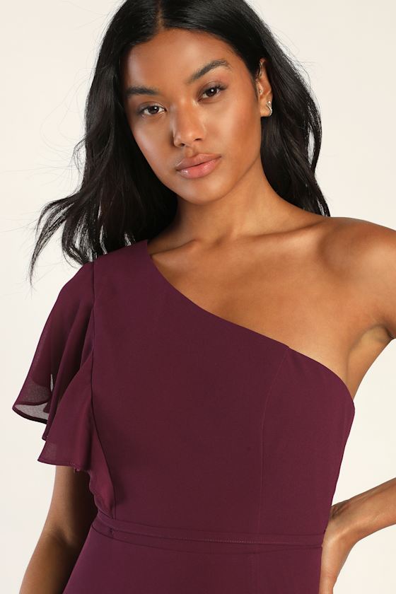 Plum Purple Dress - One-Shoulder Dress- Chiffon Maxi Dress - Lulus