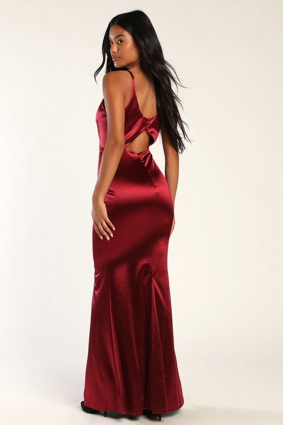 Red Mermaid Maxi Dress Satin Backless Dress Satin Maxi Lulus