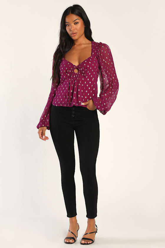 Plum Purple Top - Gold Dot Top - Long Sleeve Top - Womens Tops - Lulus