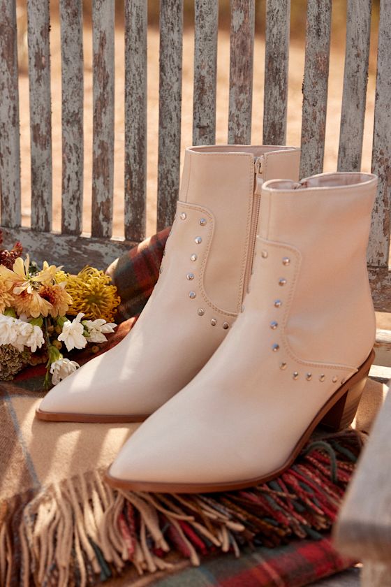 Bone Ankle Booties - Pointed-Toe Ankle Booties - Short Boots - Lulus