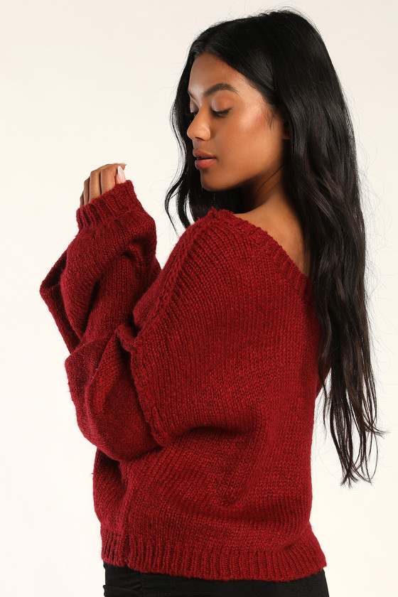 Brick Red Sweater Balloon Sleeve Sweater Marled Sweater Lulus