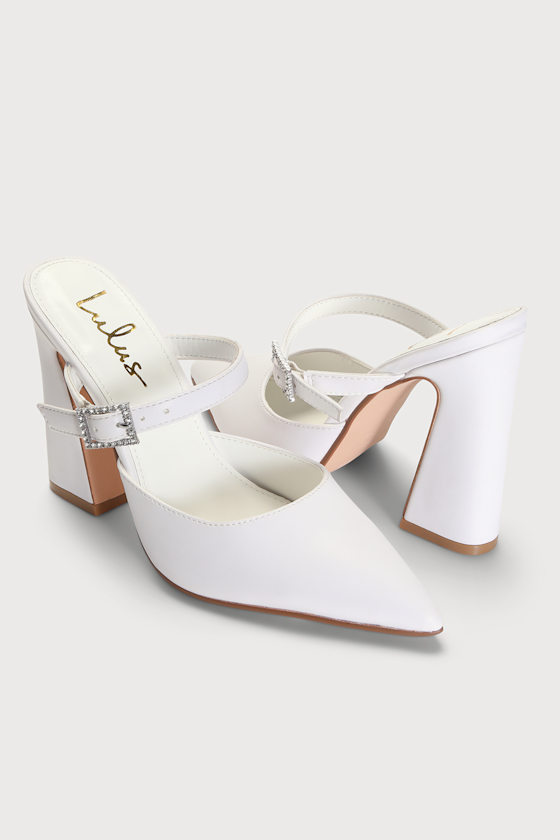 White Faux Leather Mules - Block Heel Mules - Pointed Toe Mules - Lulus