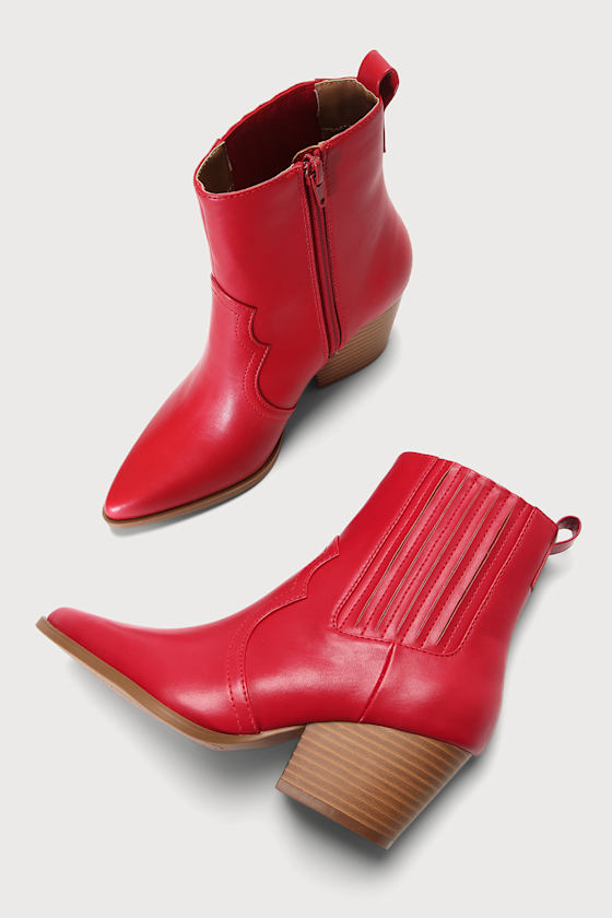 Red Boots - Mid-Calf Boots - Western Boots - Pointed-Toe Boots - Lulus