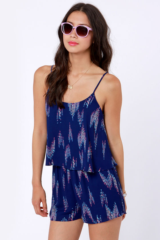 Cute Blue Romper Print Romper 47 00 Lulus