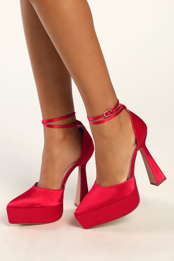Sexy Red Pumps - Red Satin Pumps - Satin Ankle Strap Heels - Lulus