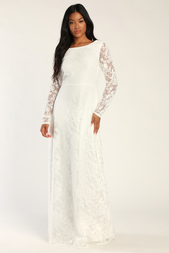 White Lace Bridal Gown Backless White Gown Lace Maxi Dress Lulus