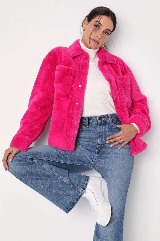 Hot Pink Shacket - Faux Fur Shacket - Faux Fur Short Jacket - Lulus