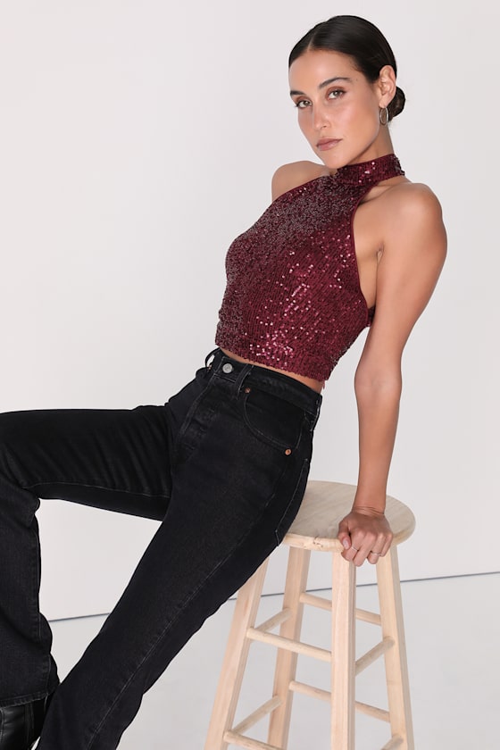 Wine Sequin Top - Backless Sequin Top - Sleeveless Sequin Top - Lulus
