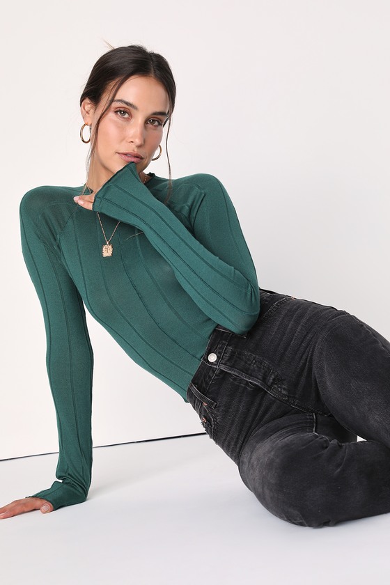 Free People Wide Eyed Green Mock Neck Top Knit Long Sleeve Lulus