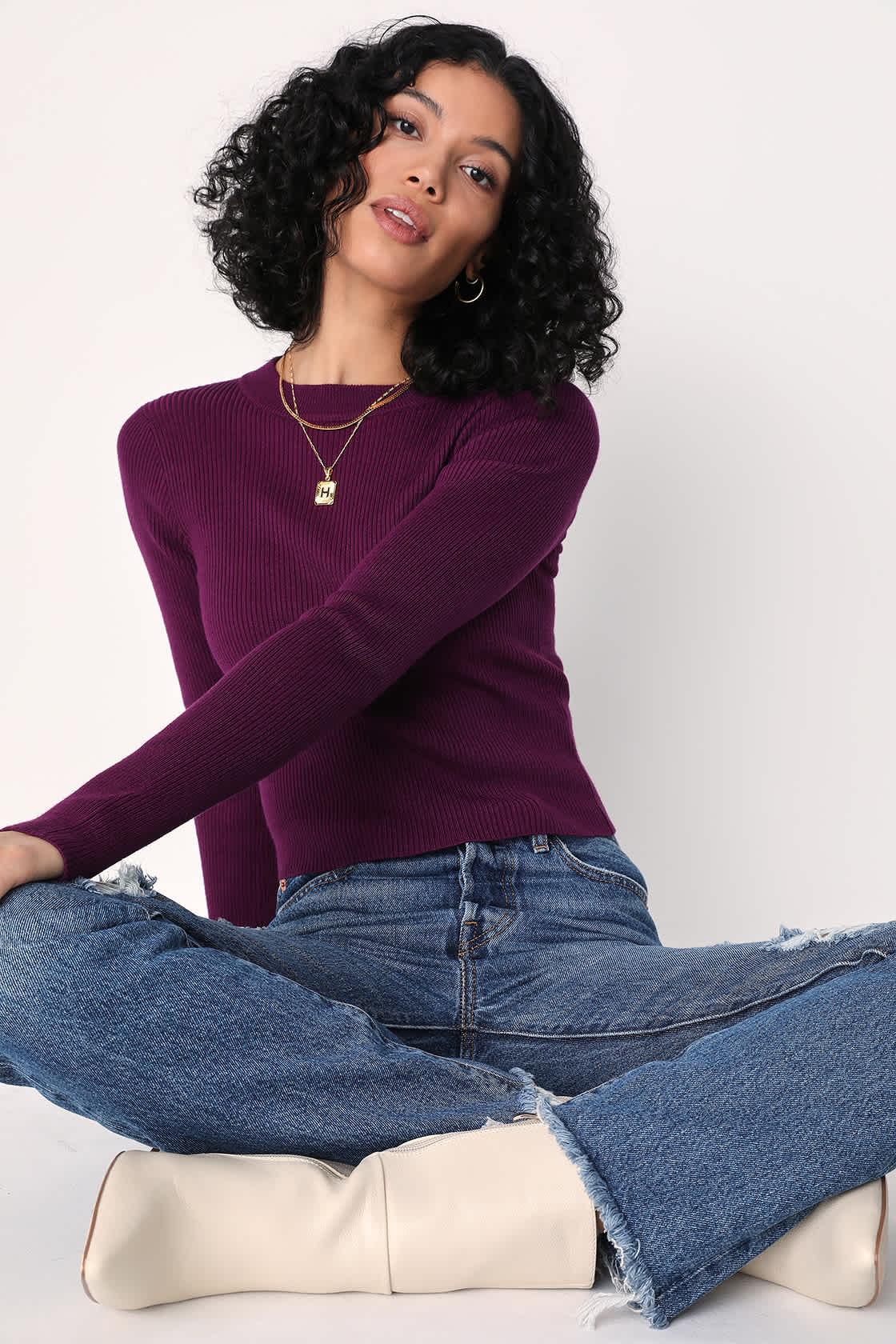 Plum Sweater Top - Ribbed Knit Top - Cutout Sweater Top - Lulus