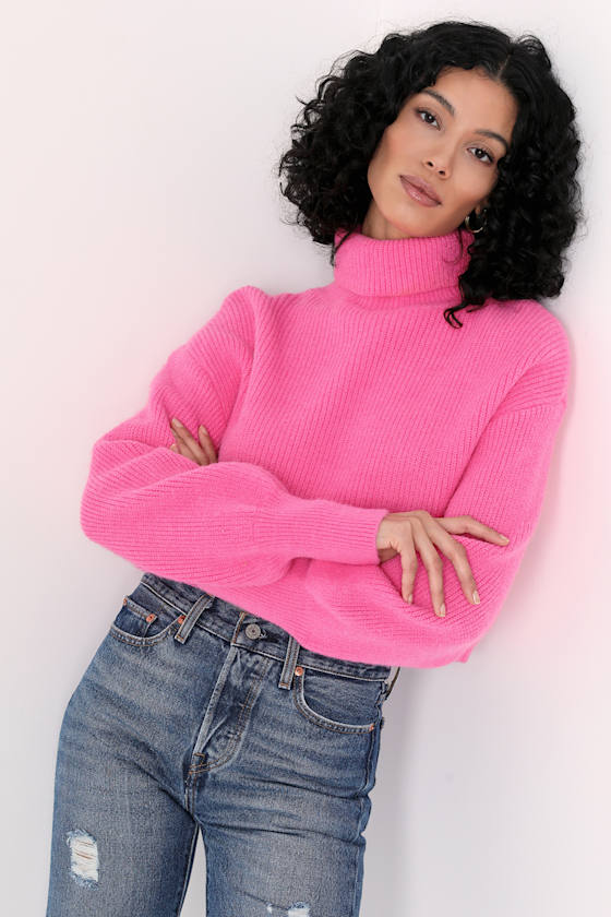 Hot Pink Sweater - Turtleneck Sweater - Cropped Turtleneck - Lulus