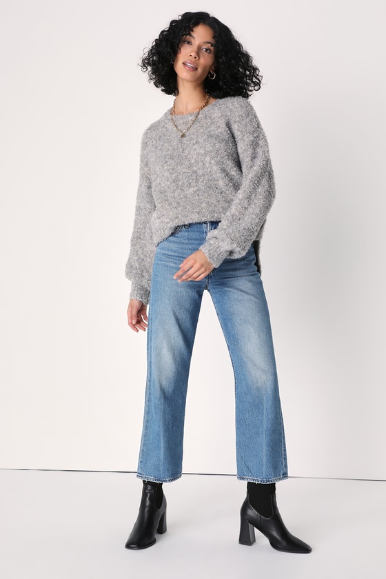 Pullover Sweater - Heather Grey Sweater - Fuzzy Knit Sweater Pullover Sweater - Heather Grey Sweater - Fuzzy Knit Sweater