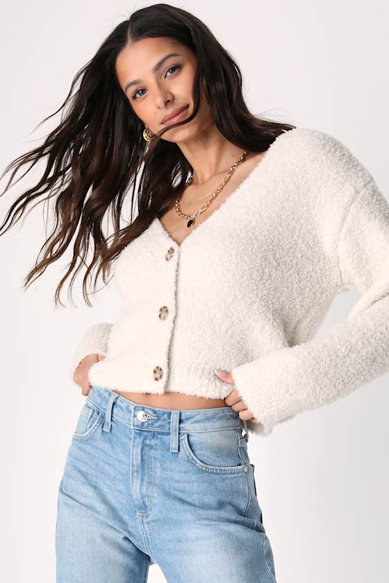 Ivory Sweater - Button-Up Cardigan Sweater - Fuzzy Sweater - Lulus