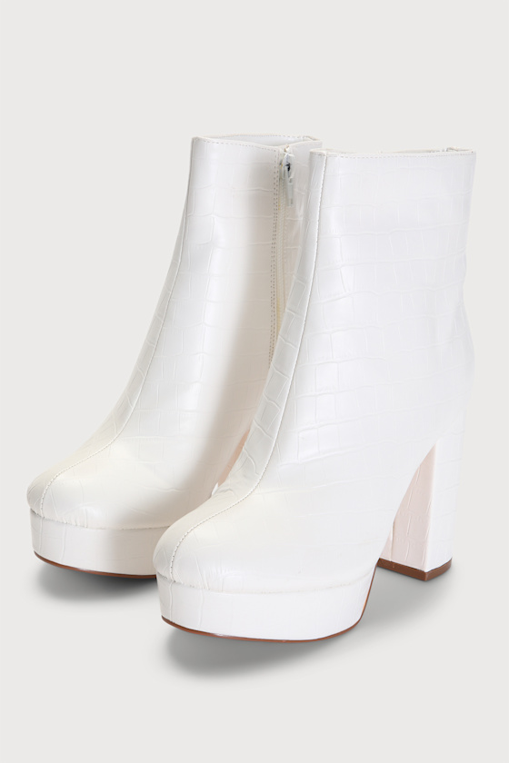 Ivory Crocodile Booties - Platform Booties - High Heel Booties - Lulus