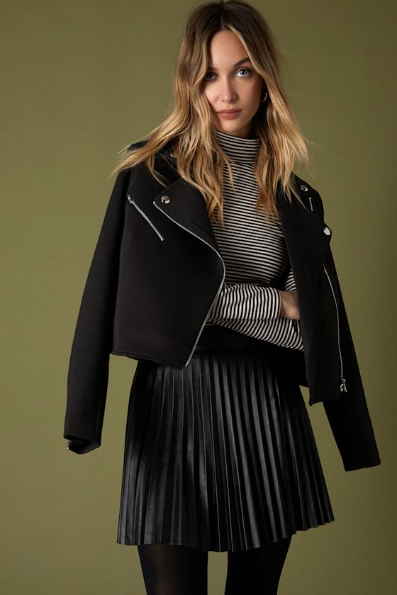 Black Jacket - Moto Jacket - Scuba Knit Jacket - Women's Jackets - Lulus