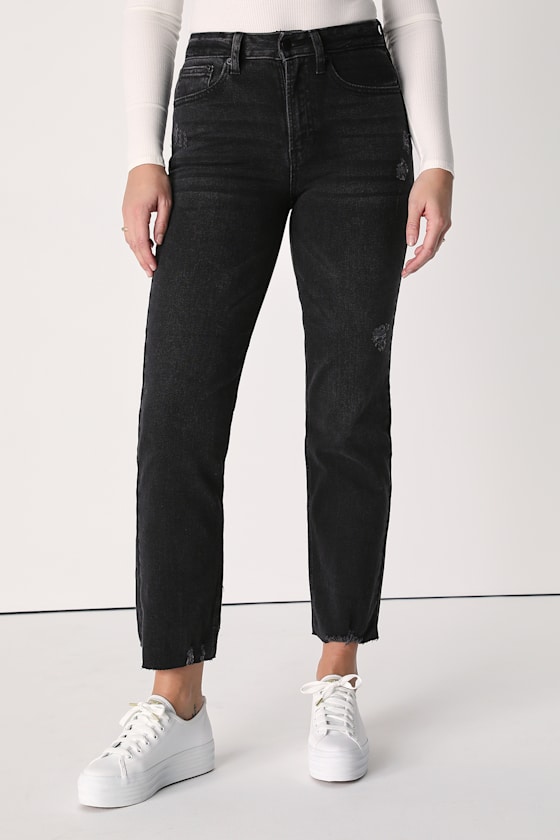 Washed Black Jeans - Straight Leg Black Jeans - Raw Hem Jeans - Lulus