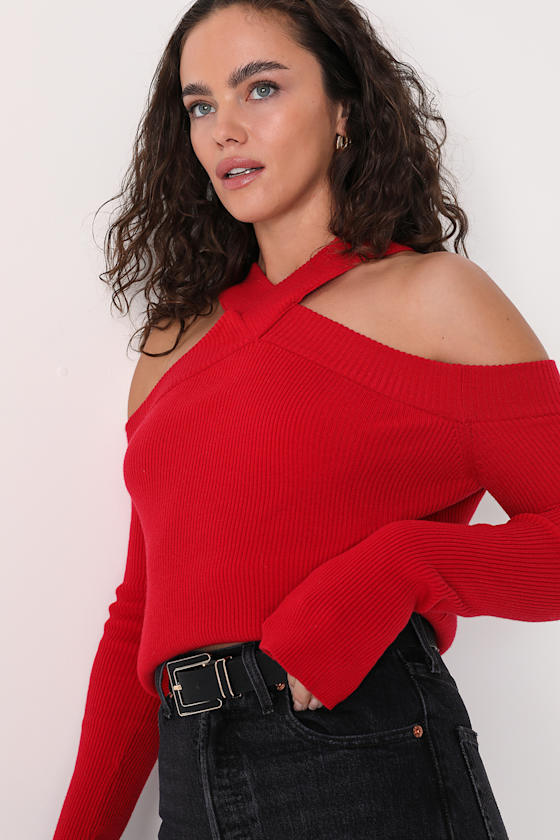 Cute Red Top - Cold-Shoulder Top - Crisscrossing Neck Top - Lulus