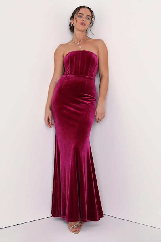 Berry Pink Maxi - Velvet Maxi Dress - Strapless Maxi Dress - Lulus