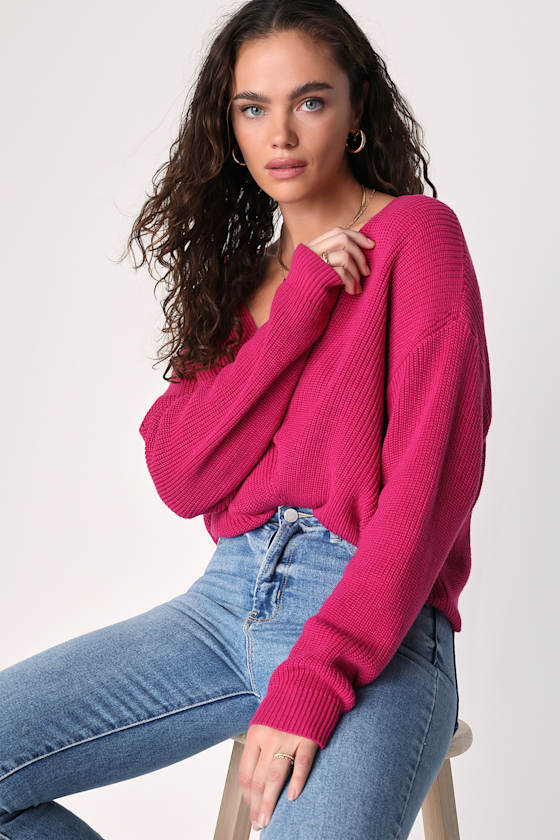 Trendy Fuchsia Sweater - Cozy Sweater Top - Long Sleeve Knit Top - Lulus