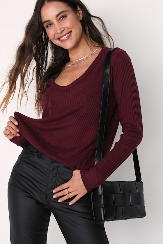 Plum Purple Top - Waffle Knit Long Sleeve Top - Women's Tops - Lulus