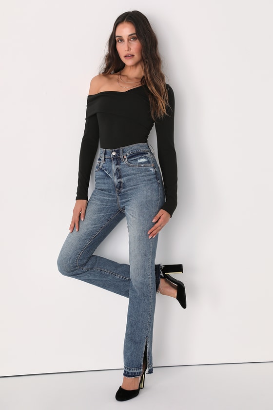 Black Bodysuit One Shoulder Bodysuit Asymmetrical Bodysuit Lulus