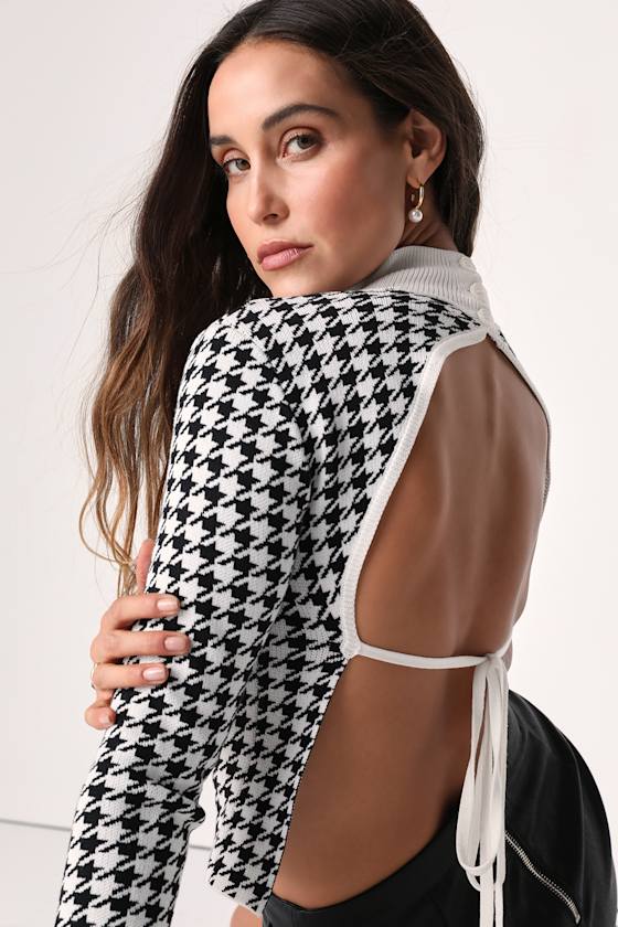 Black and White Sweater - Backless Sweater Top - Houndstooth Top - Lulus