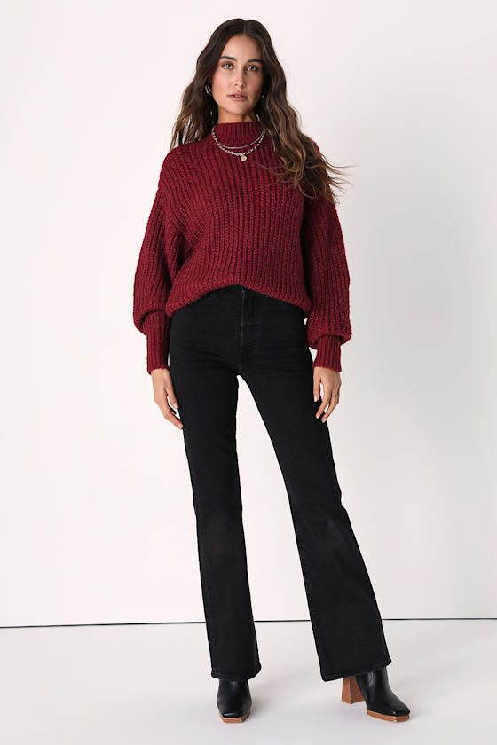 Brick Red Sweater - Chunky Mock Neck Sweater - Pullover - Lulus