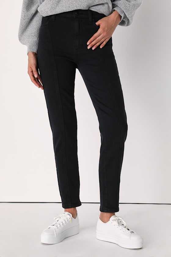 Black Slim Fit Jeans - Seamed High Rise Jeans - Stretch Denim - Lulus