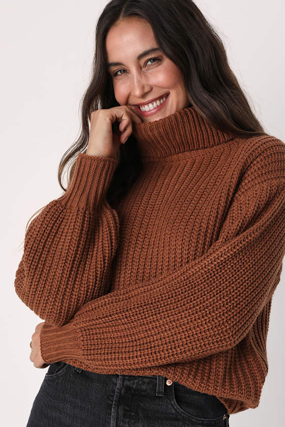 Brown Sweater - Turtleneck Sweater - Slouchy Knit Sweater - Lulus