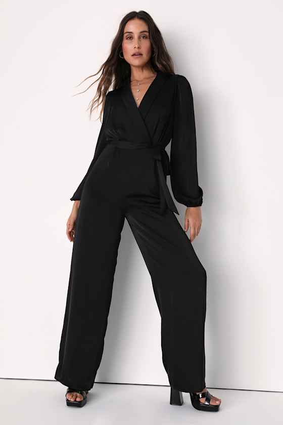 Black Jumpsuit - Satin Jumpsuit - Wide-Leg Jumpsuit - Lulus