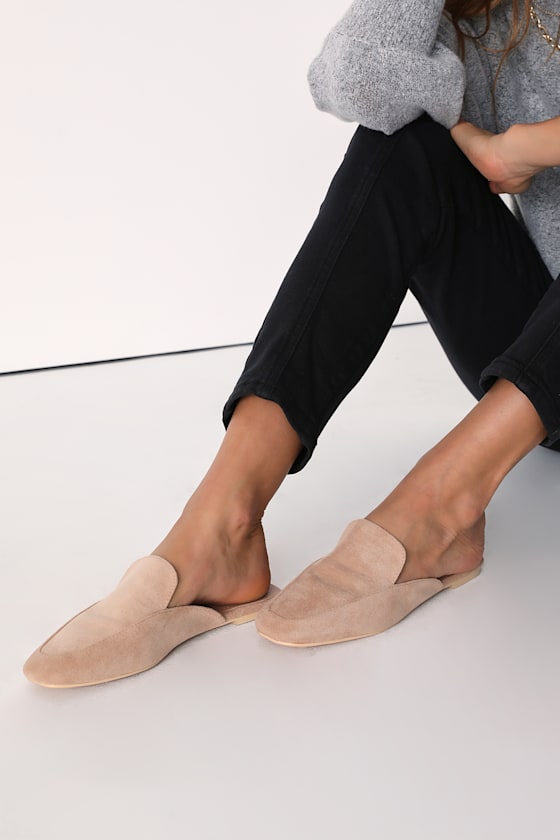 Light Nude Square-Toe Mules - Loafer Mules -Slide-On Mules - Lulus
