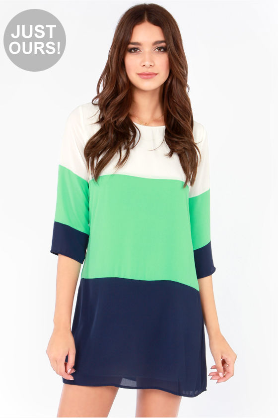 Cute Blue Color Block Dress - Shift Dress - Lulus