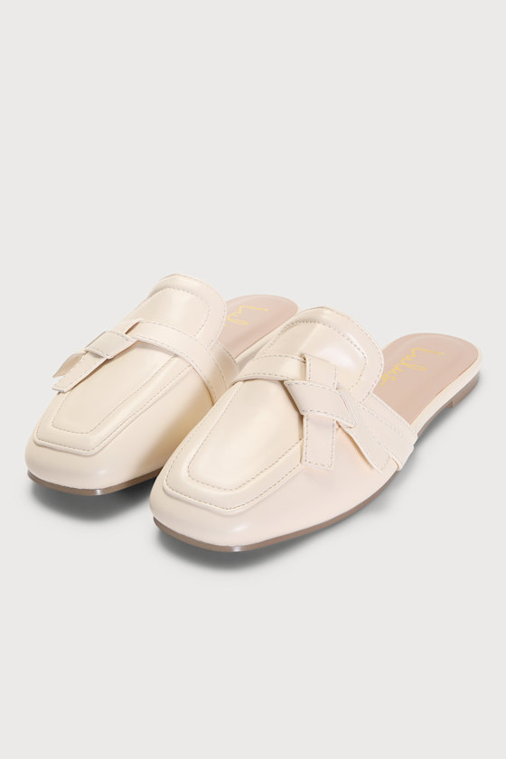 Bone Faux Leather Mules - Slide-On Mules - Bone Mule Flats - Lulus