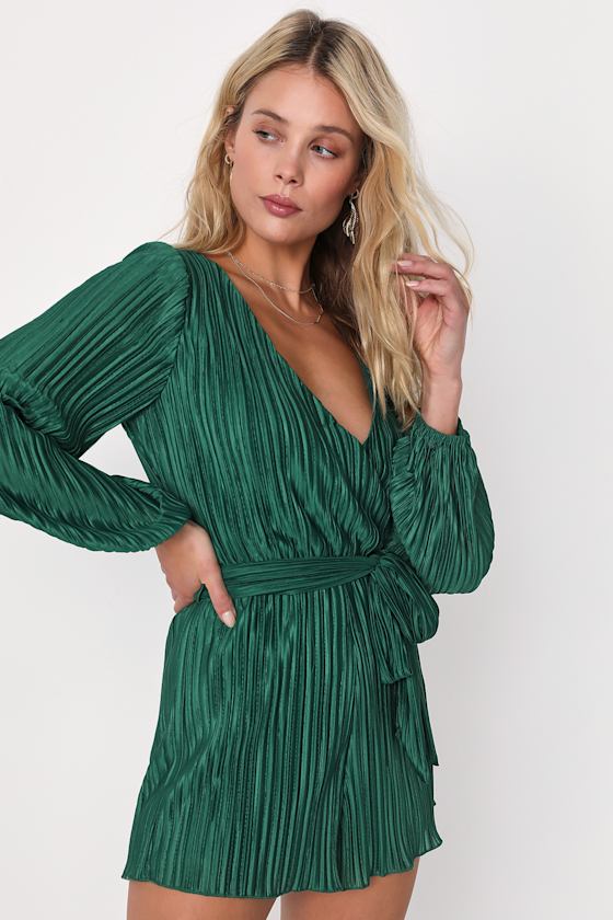Emerald Plisse Romper - Balloon Sleeve Romper - Plisse Romper - Lulus