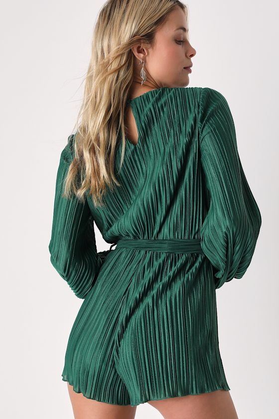 Emerald Plisse Romper - Balloon Sleeve Romper - Plisse Romper - Lulus